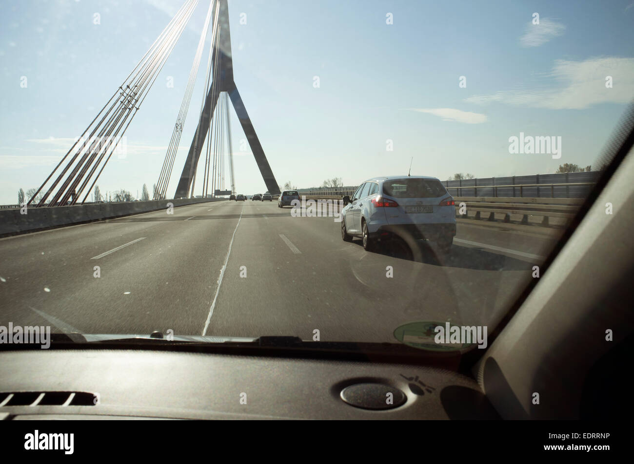 A46 Autobahn bridge over river Rhine, Dusseldorf, North Rhine ...