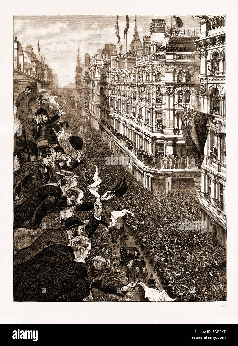 THE BRIGHT JUBILEE AT BIRMINGHAM, UK, 1883: THE PROCESSION PASSING ...
