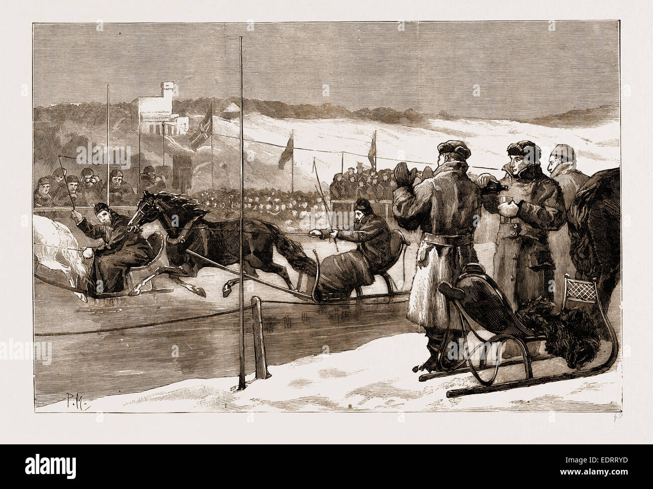 WINTER SPORTS IN NORWAY: SLEDGE RACES, 1883 Stock Photo - Alamy