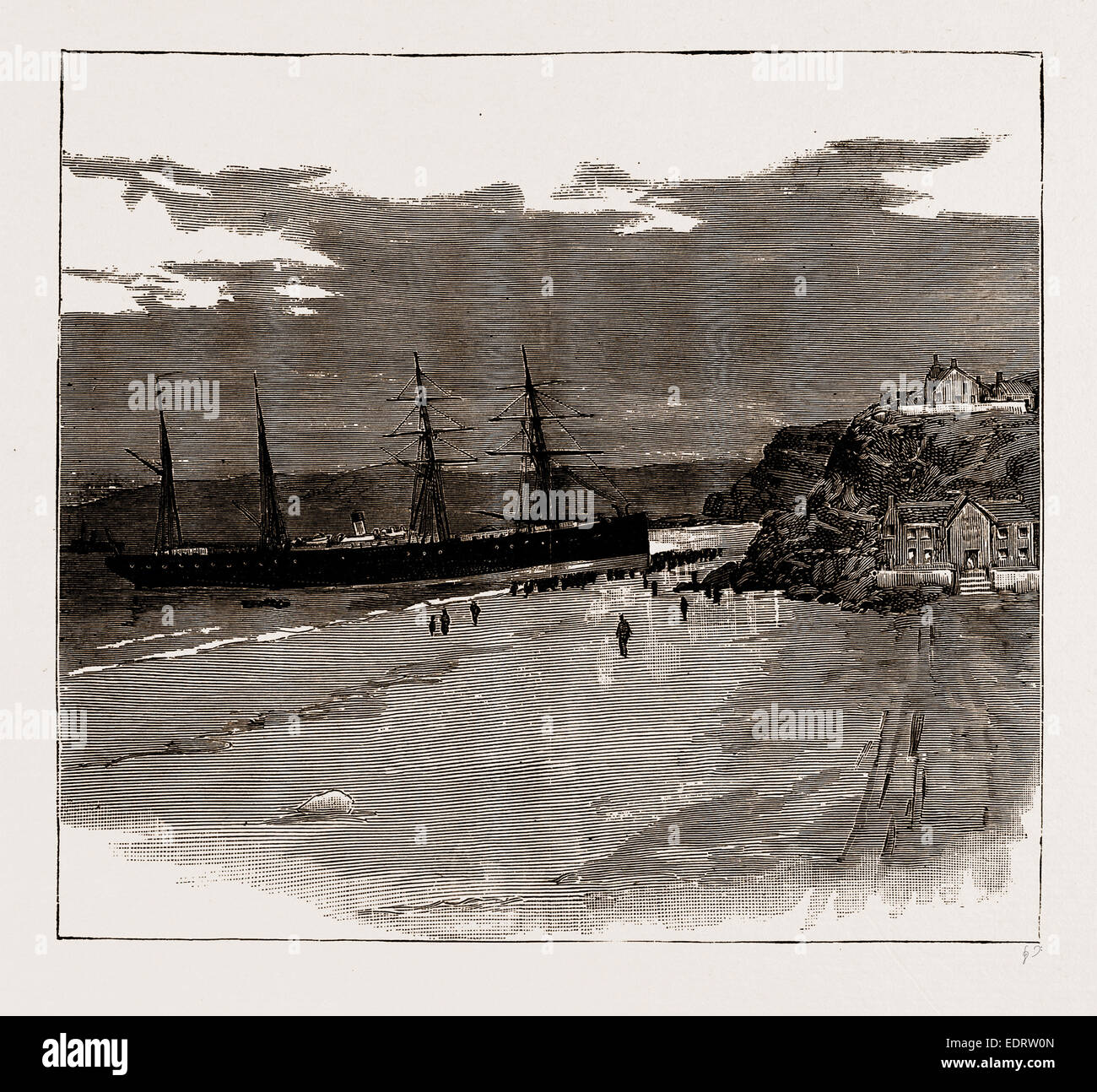 THE MONARCH LINE STEAMER, "PERSIAN MONARCH," ON SHORE AT TORCROSS, NEAR ...