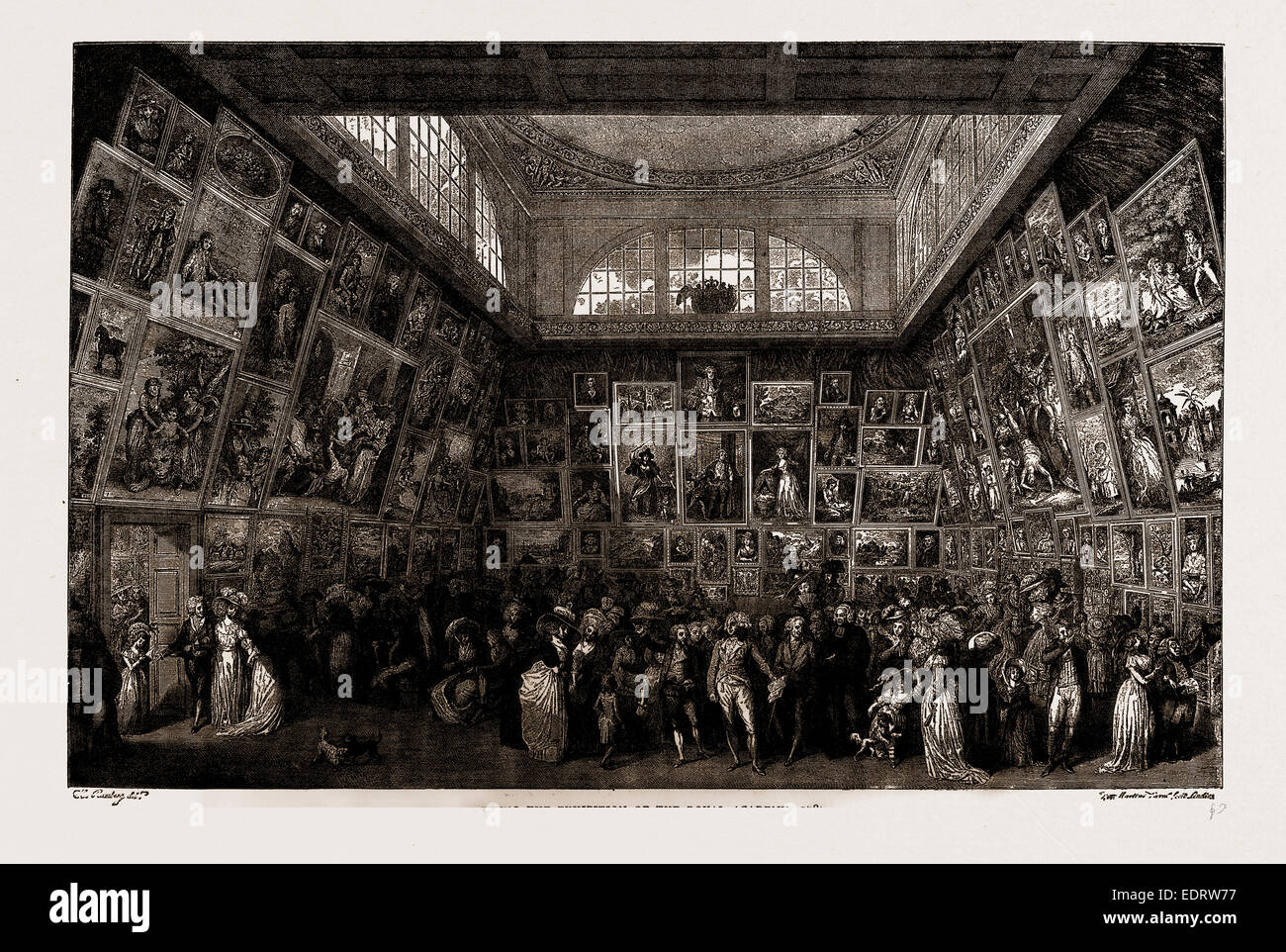 VIEWING THE EXHIBITI)N OF THE ROYAL ACADEMY, 1787, LONDON, UK Stock ...