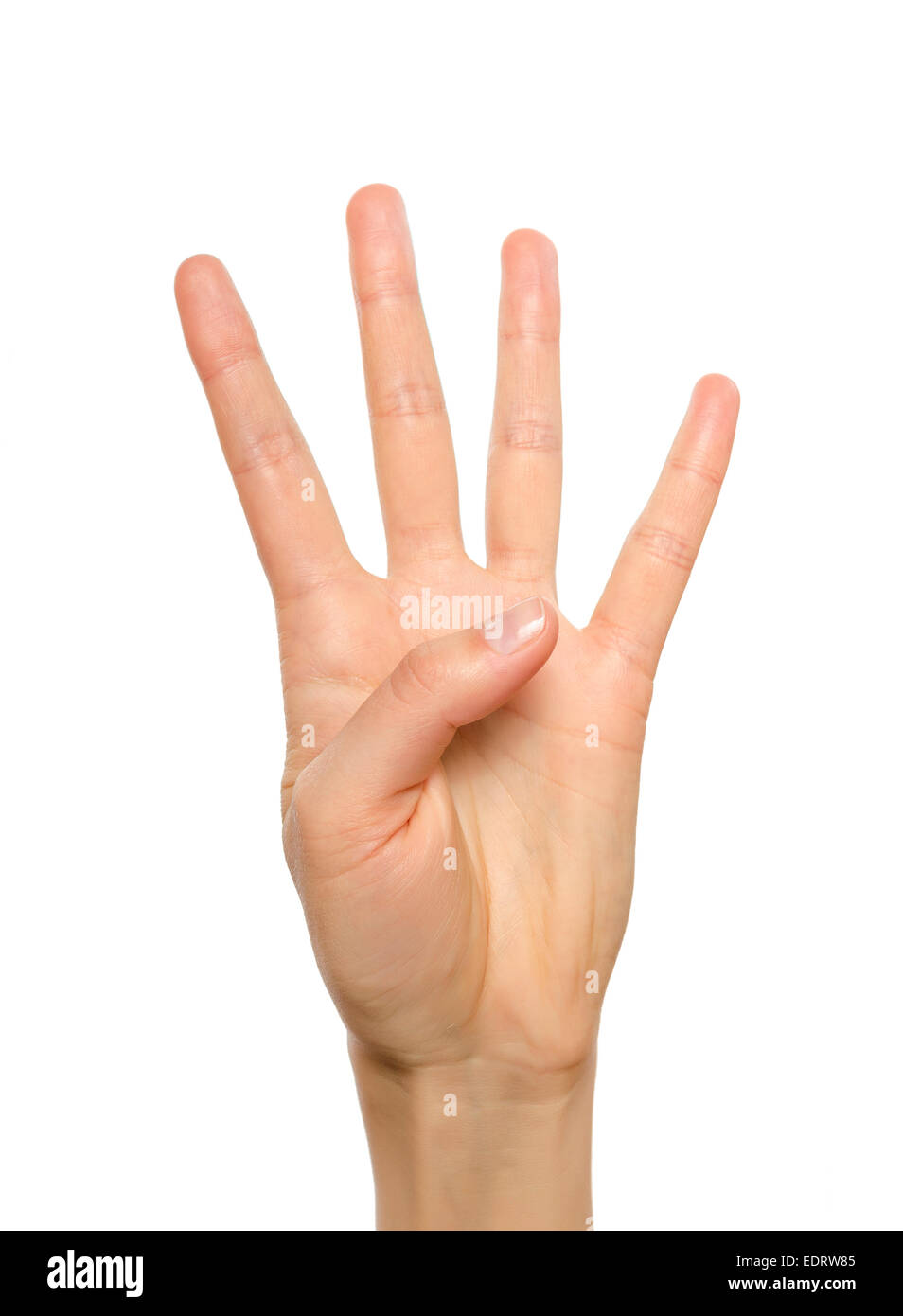 Female hand showing four count Stock Photo - Alamy