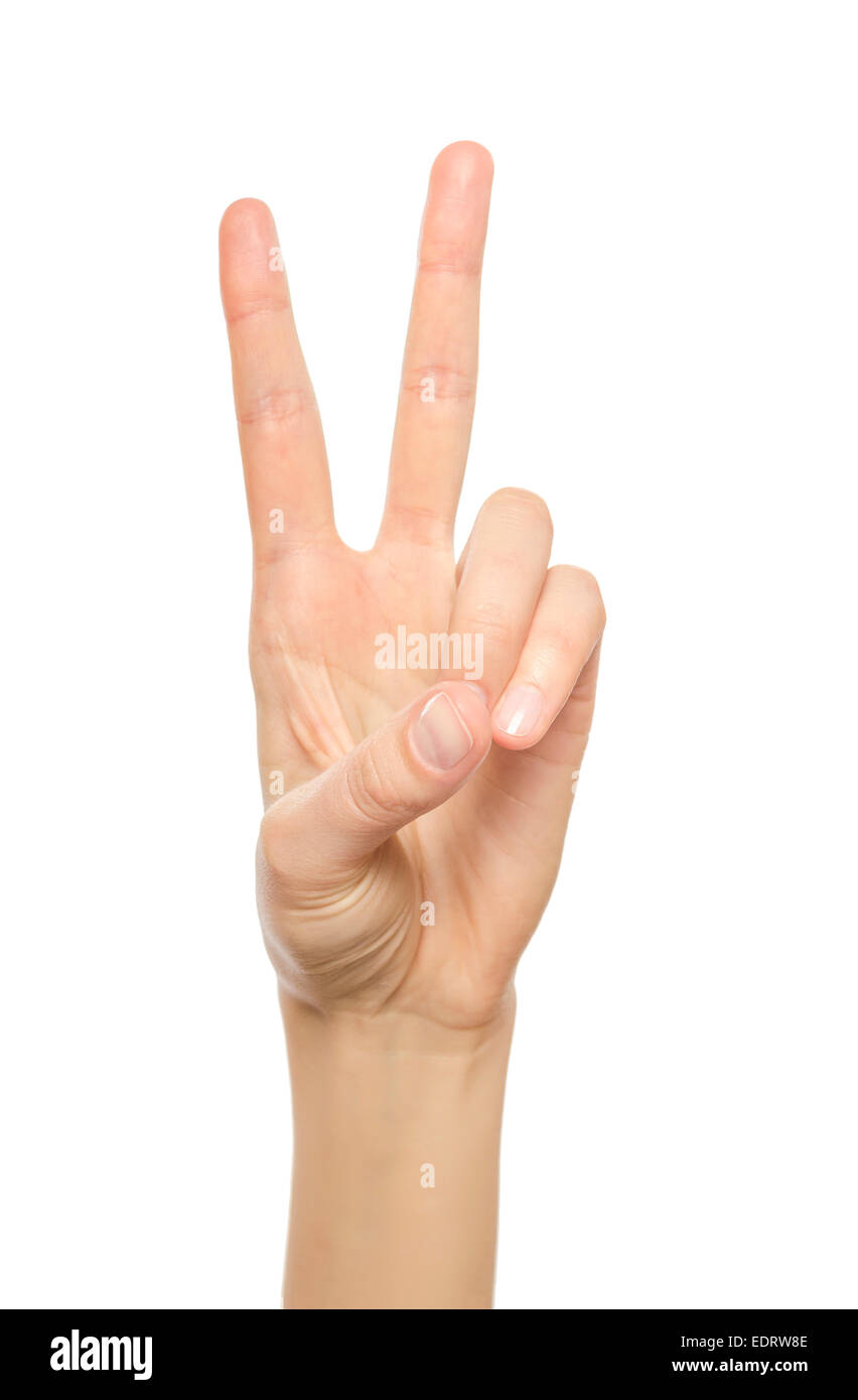 Woman hand showing two count Stock Photo - Alamy