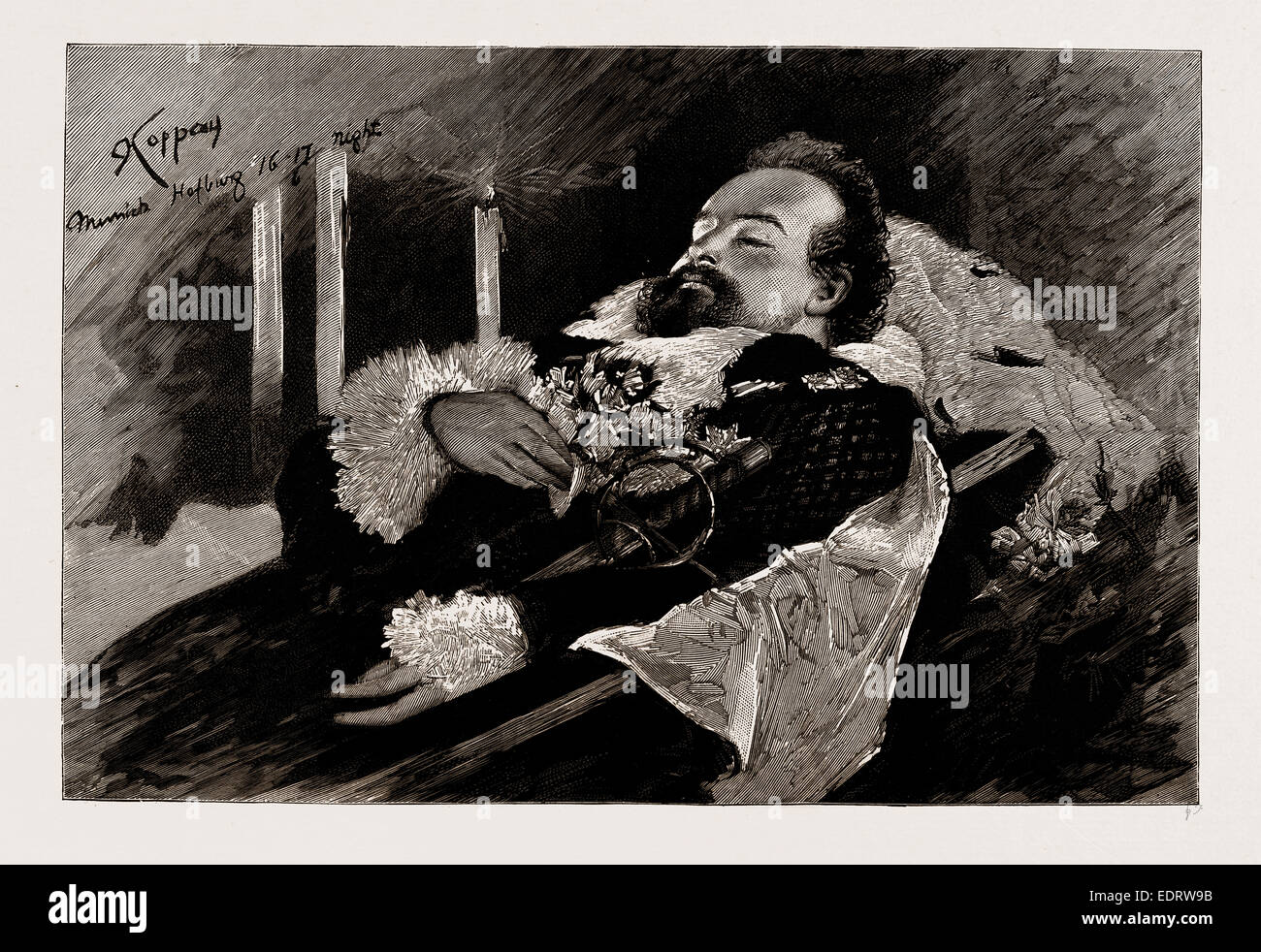 THE DEATH OF KING LUDWIG II. OF BAVARIA: THE KING LYING IN STATE IN THE ...