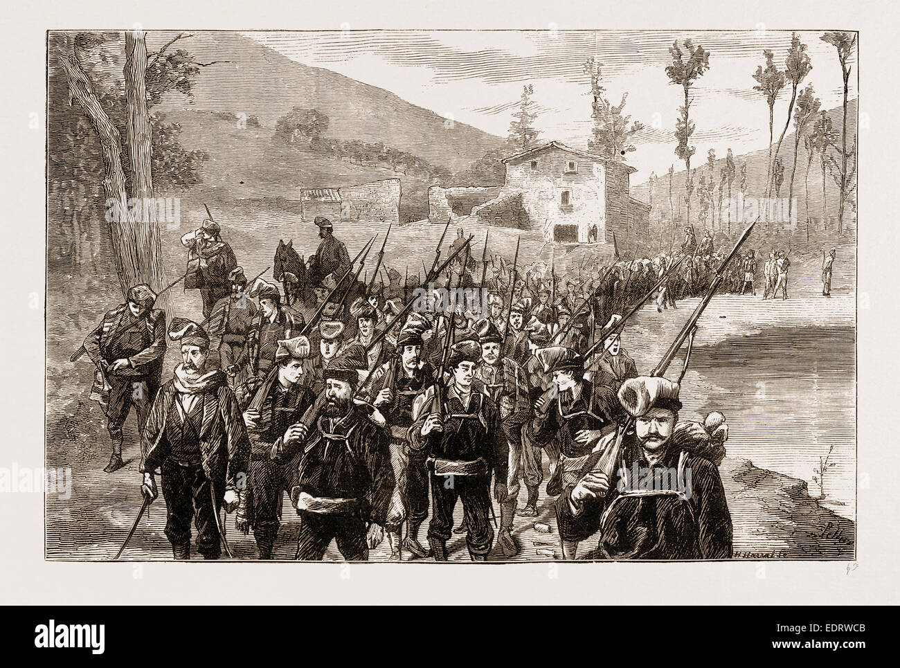 REPUBLICAN VOLUNTEERS IN PURSUIT OF CARLISTS IN THE CATALONIAN MOUNTAIN ...