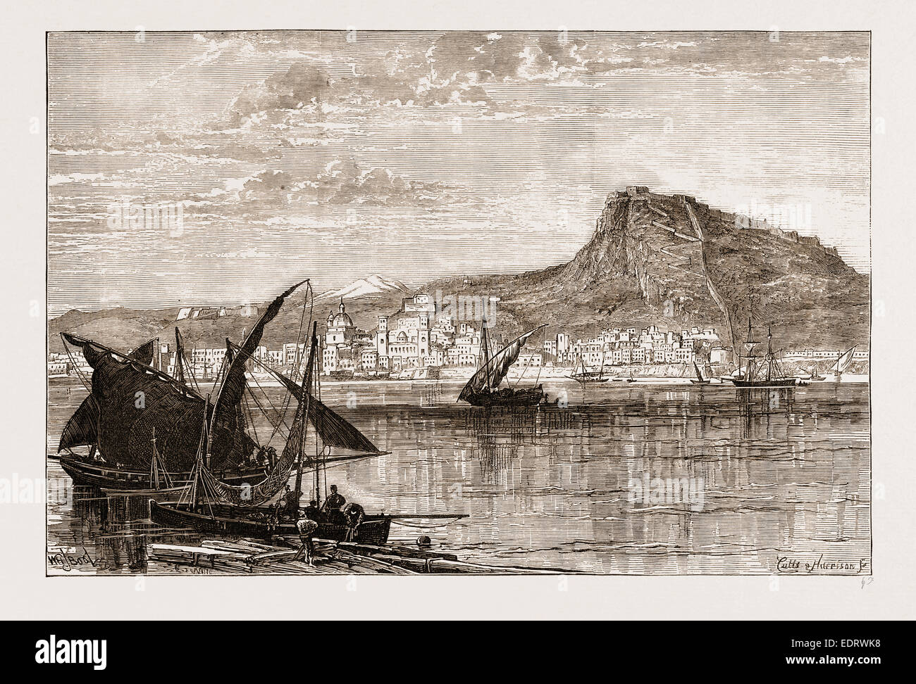 VIEW OF ALICANTE, BOMBARDED BY THE INTRANSIGENTES, SPAIN, ENGRAVING ...