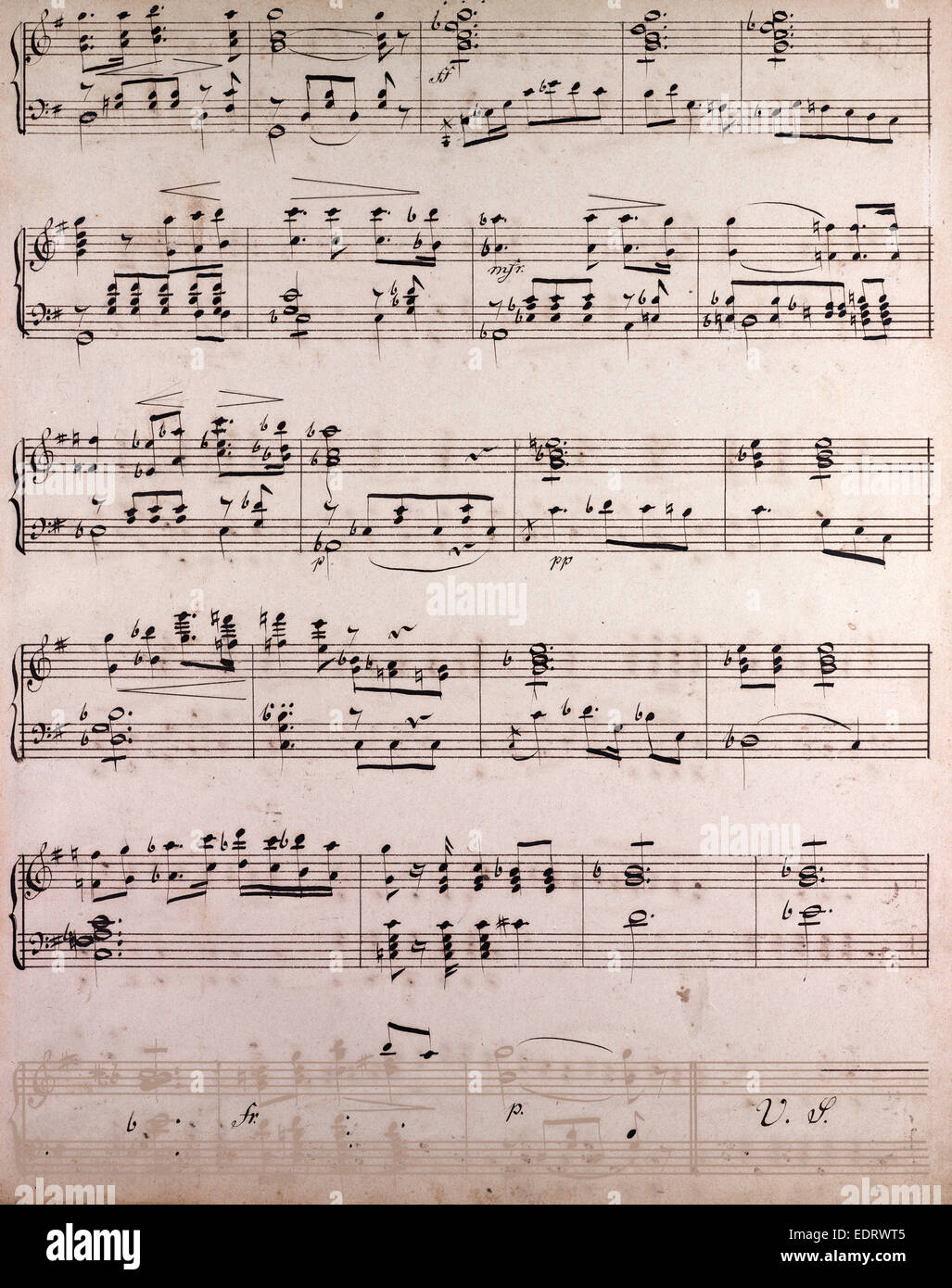 handwritten sheet music, music notes, 19th century Stock Photo - Alamy