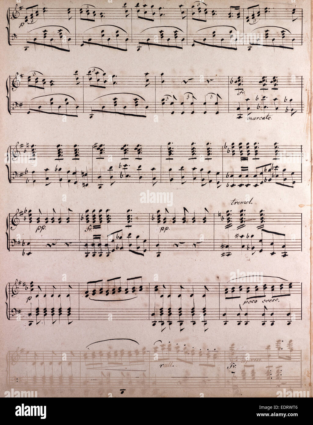 handwritten sheet music, music notes, 19th century Stock Photo - Alamy