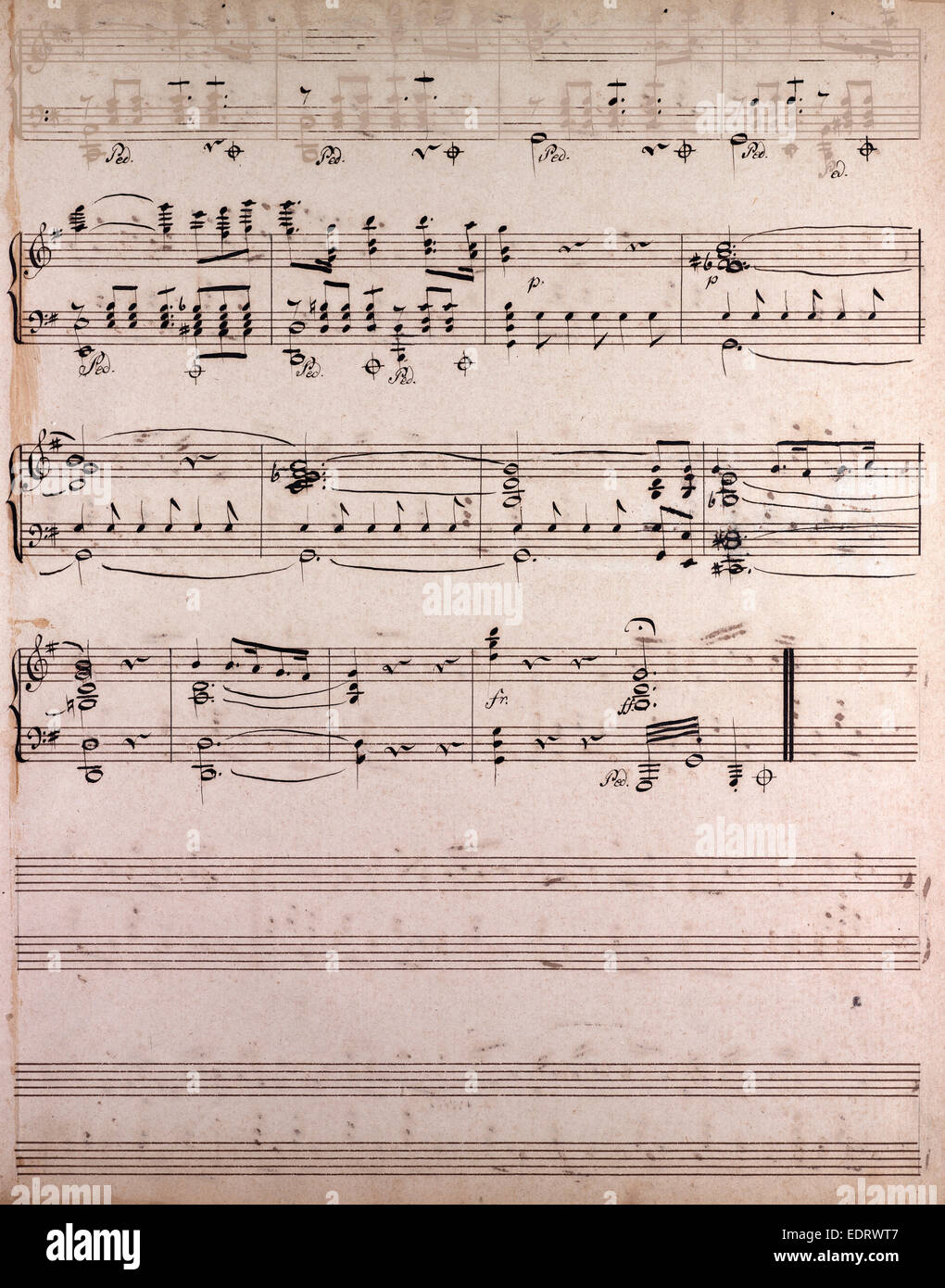 handwritten sheet music, music notes, 19th century Stock Photo - Alamy