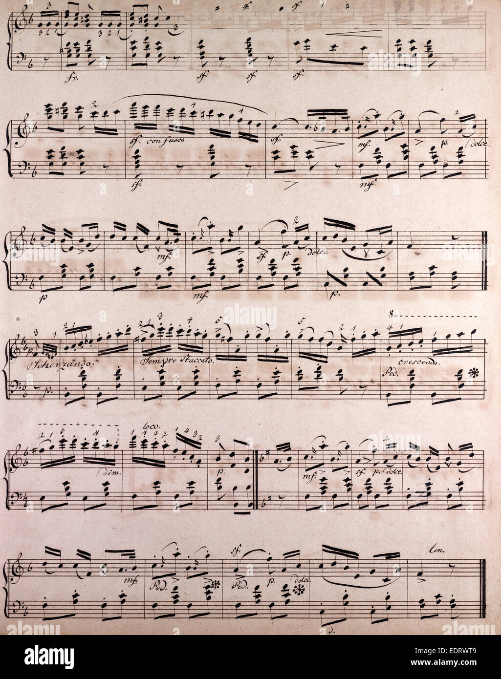 handwritten sheet music, music notes, 19th century Stock Photo - Alamy