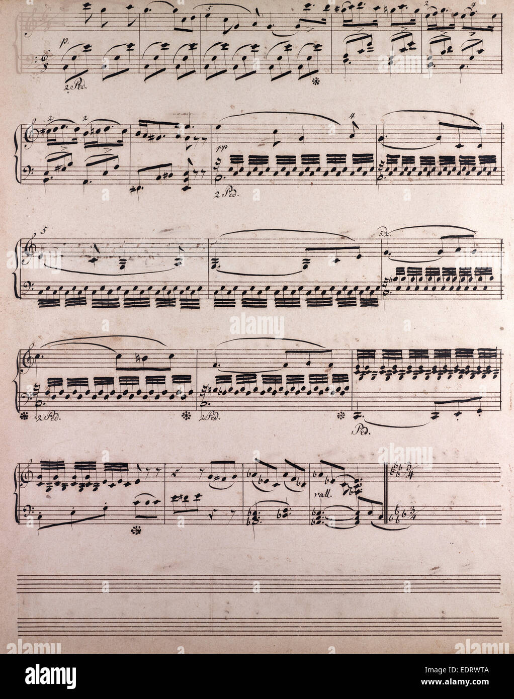 handwritten sheet music, music notes, 19th century Stock Photo - Alamy