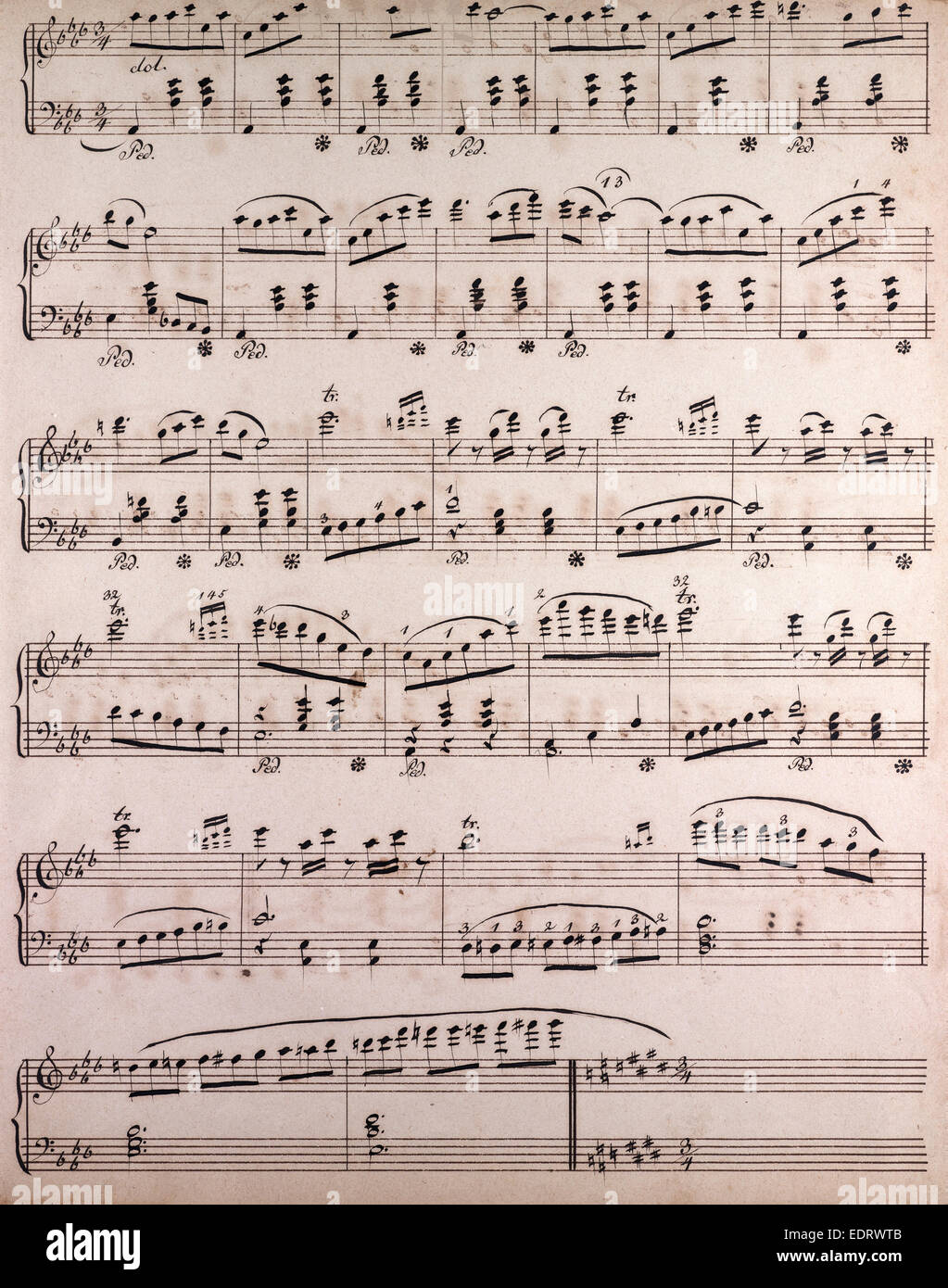 Handwritten sheet music, music notes, 19th century Stock Photo - Alamy