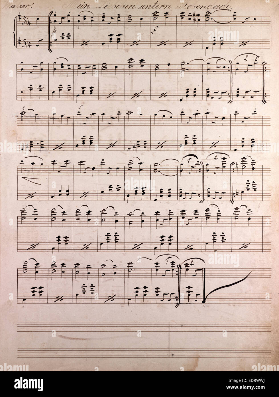 Handwritten sheet music, music notes, 19th century Stock Photo - Alamy