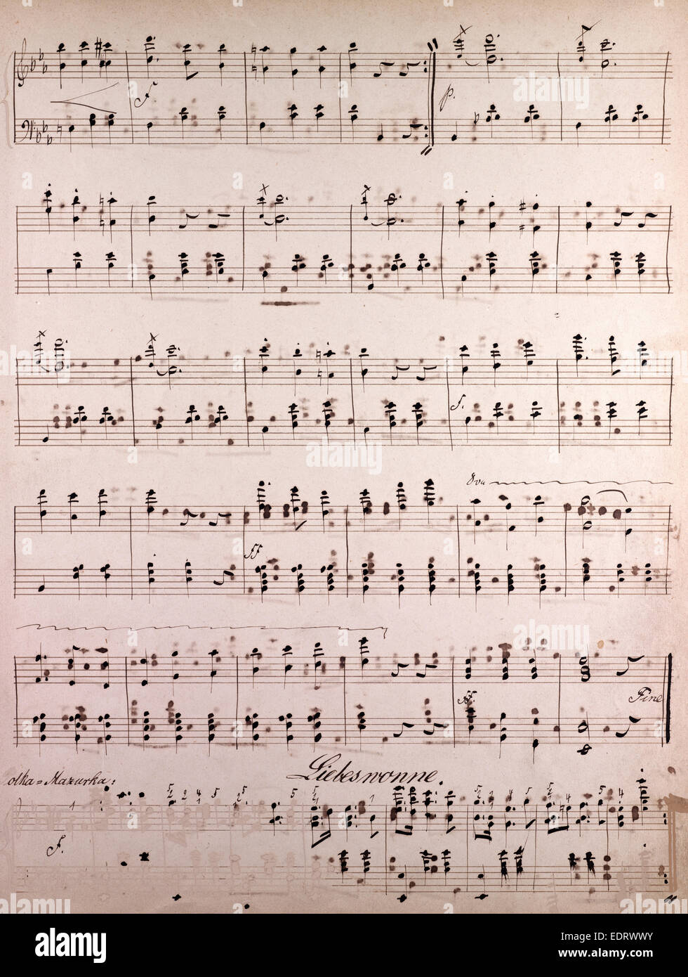 Handwritten sheet music, music notes, 19th century Stock Photo - Alamy