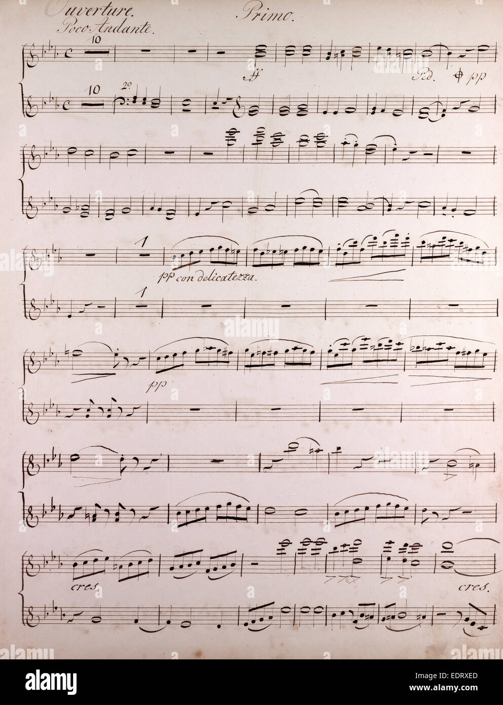 Handwritten sheet music, music notes, 19th century, ouverture poco ...