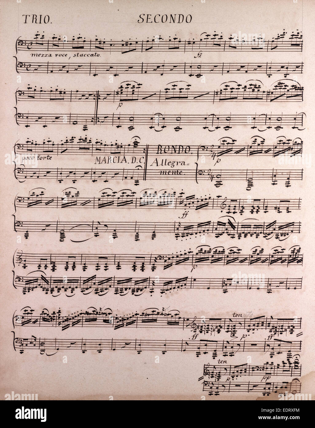 Handwritten sheet music, music notes, 19th century, trio secondo Stock ...