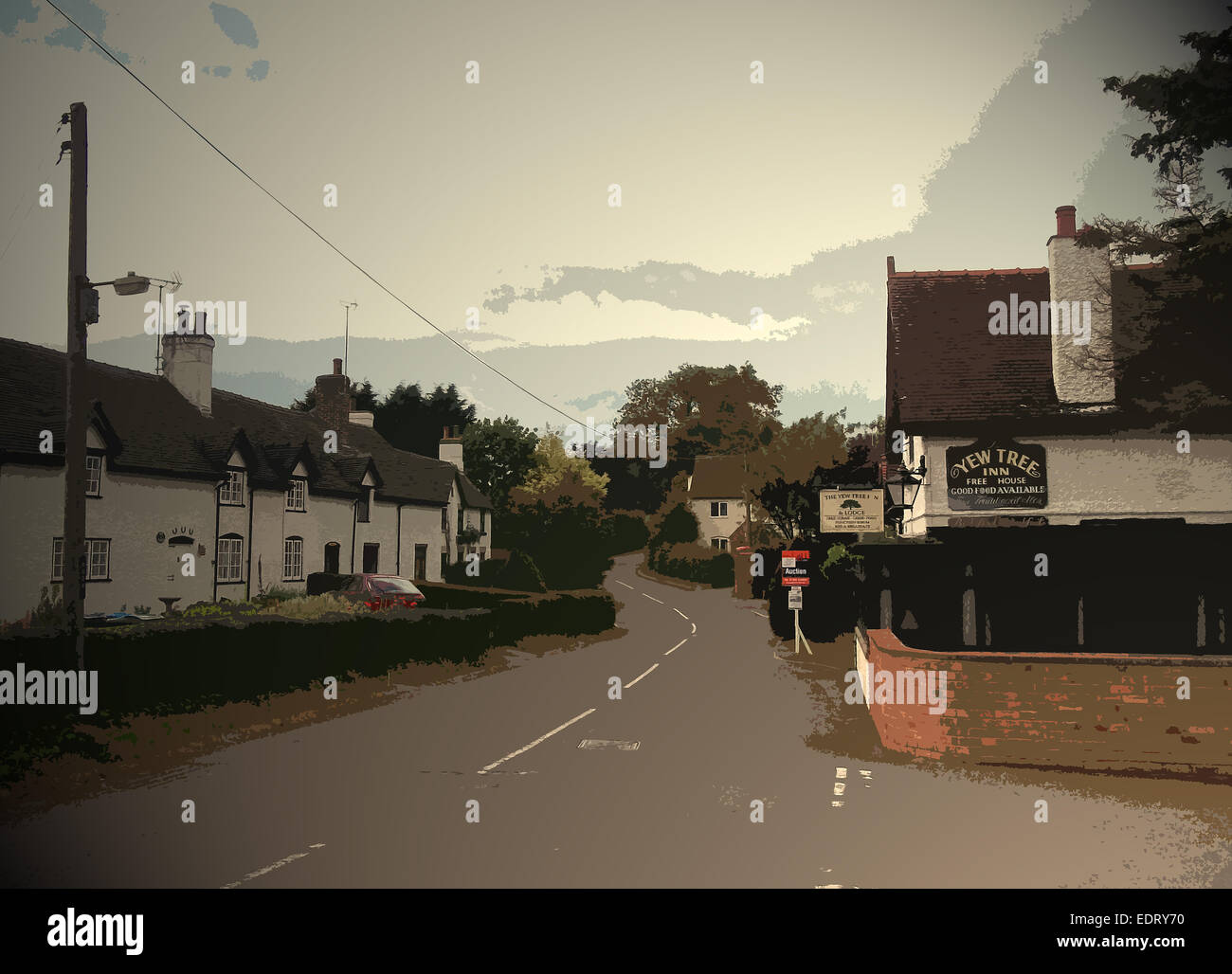 Village Scene in Ednaston, The Yew Tree Public House (partially visible ...