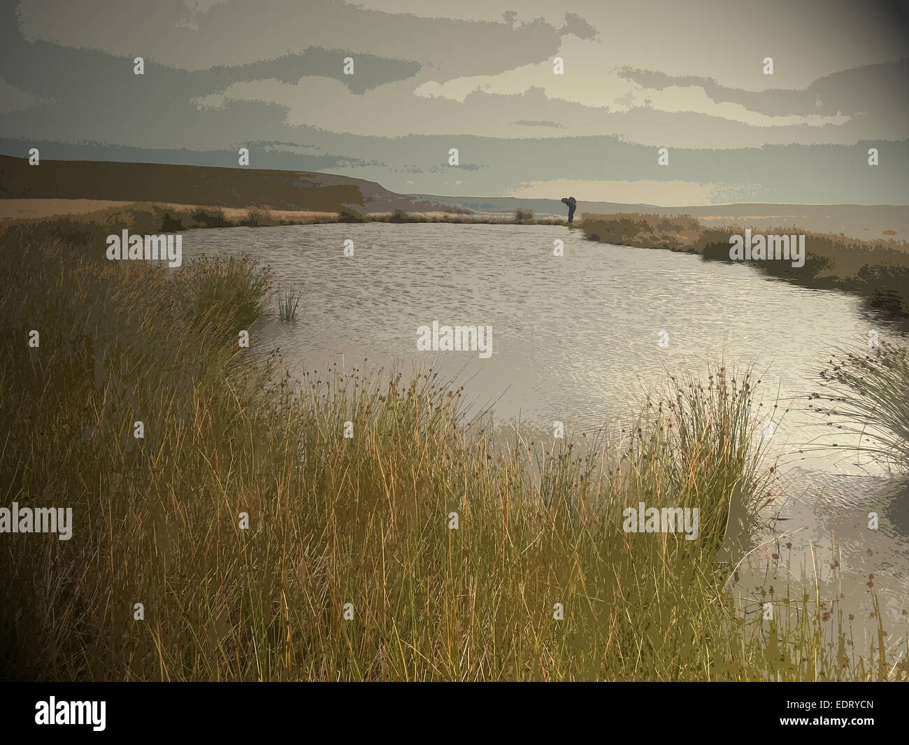 Pond near Grindslow, The larger of two upland ponds to the south of ...