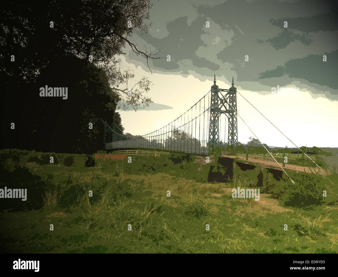 Iron Footbridge near Doveridge, Elegant suspension bridge crossing the ...