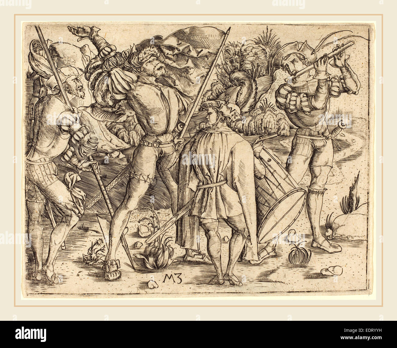 Master MZ (German, active c. 1500), Four Soldiers, c. 1500, engraving ...