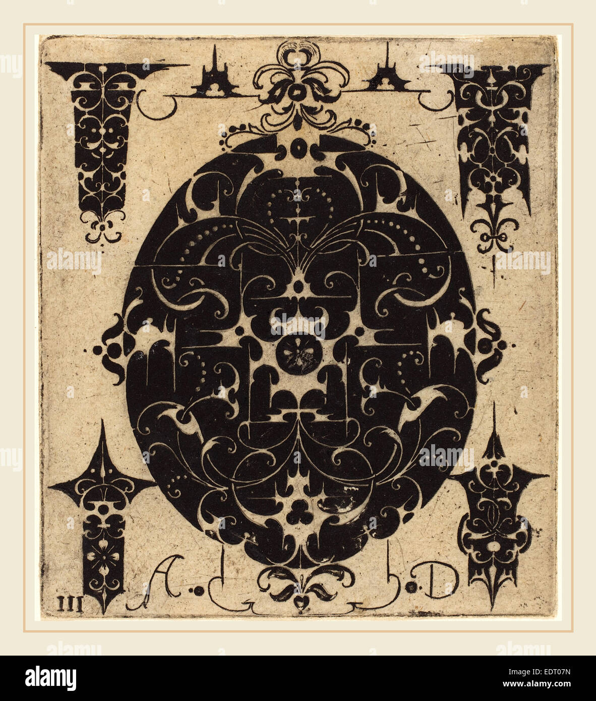 Master AD (German, active late 16th century), Ornament, engraving Stock ...