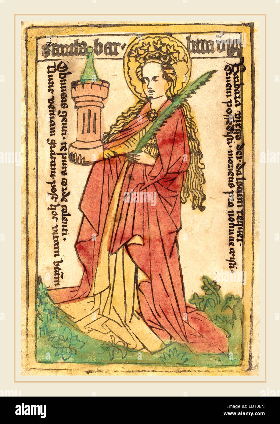 German 15th Century, Saint Barbara, 1440-1460, woodcut, hand-colored in ...