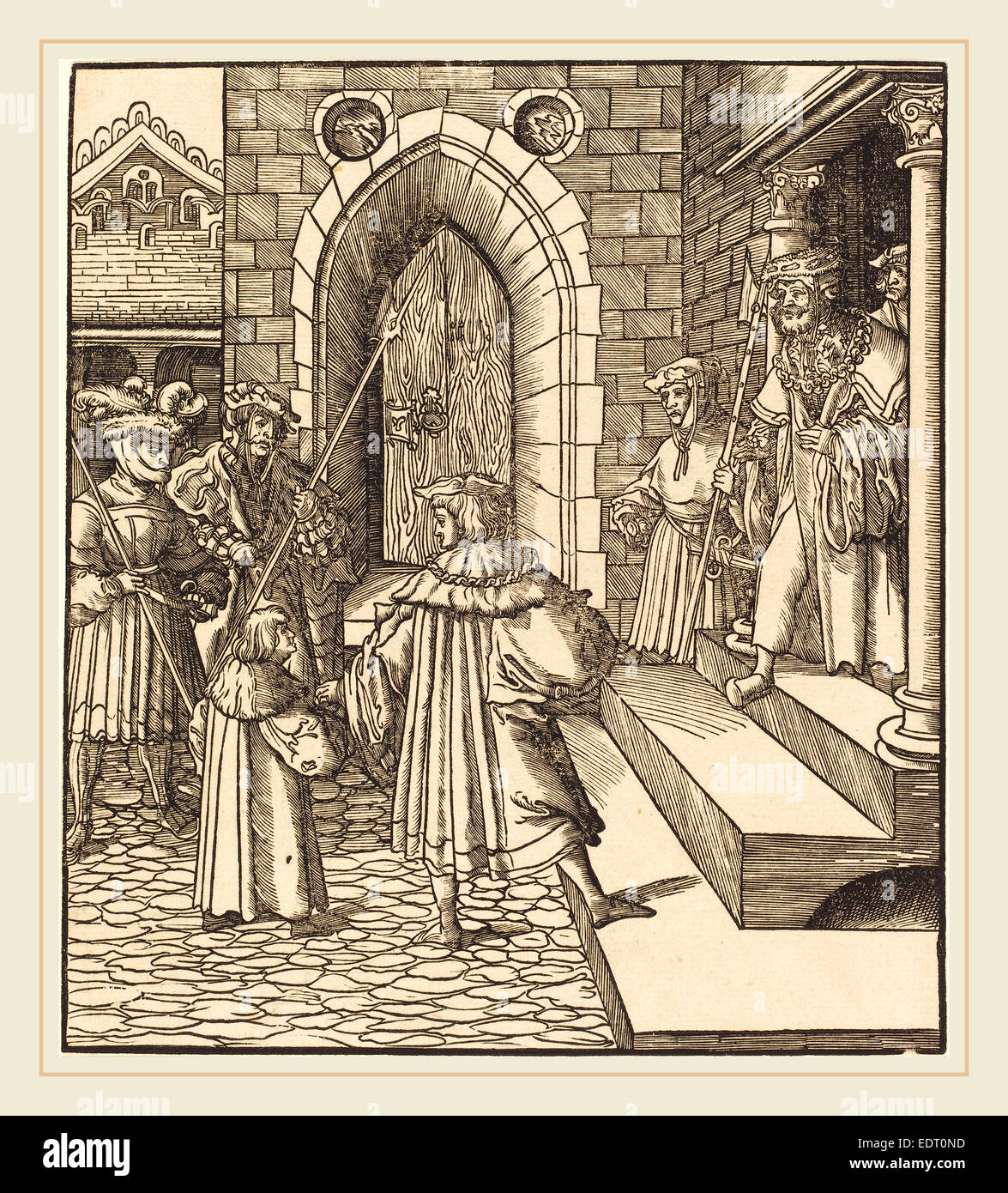 Leonhard Beck (German, c. 1480-1542), Three Men and a Boy in the Court ...