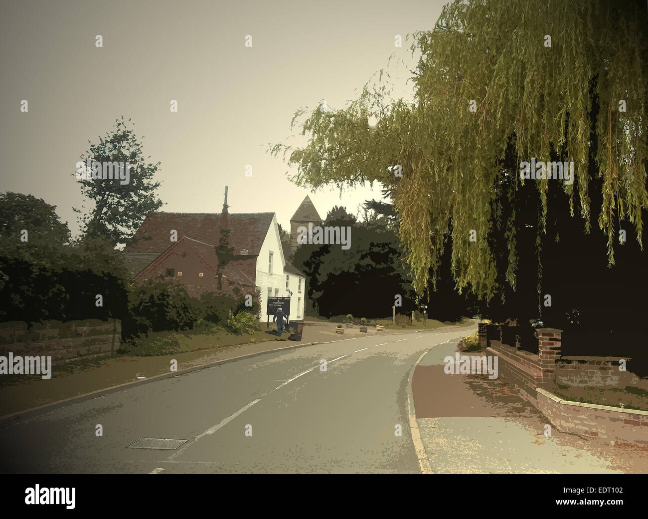 Scropton Village, The squat spire of Saint Paul's Church can be seen in ...