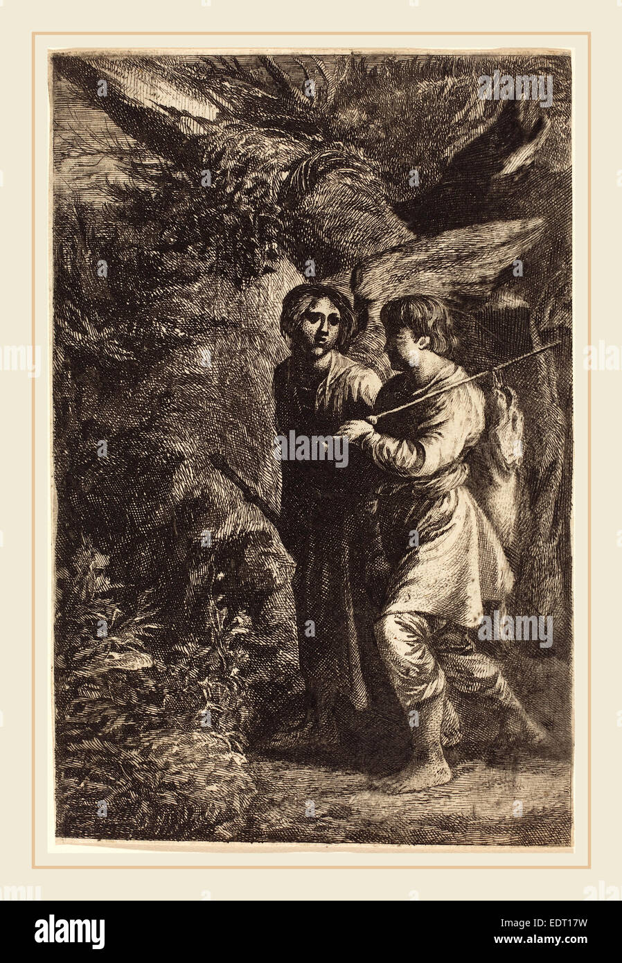 Adam Elsheimer (German, 1578-1610), Tobias and the Angel, etching Stock ...