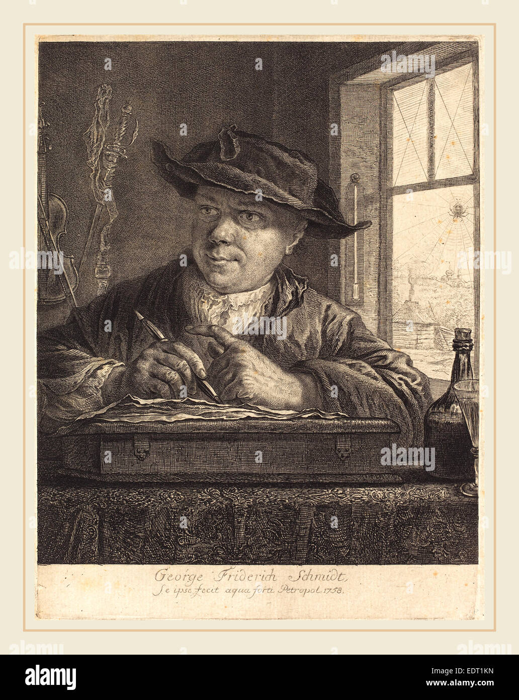 Georg Friedrich Schmidt (German, 1712-1775), Self-Portrait with a Spider in the Window, 1758 ...