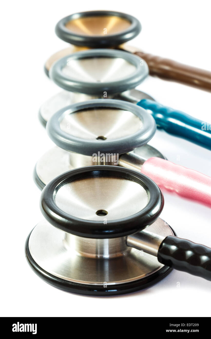colorful stethoscopes line on white background (isolated Stock Photo ...