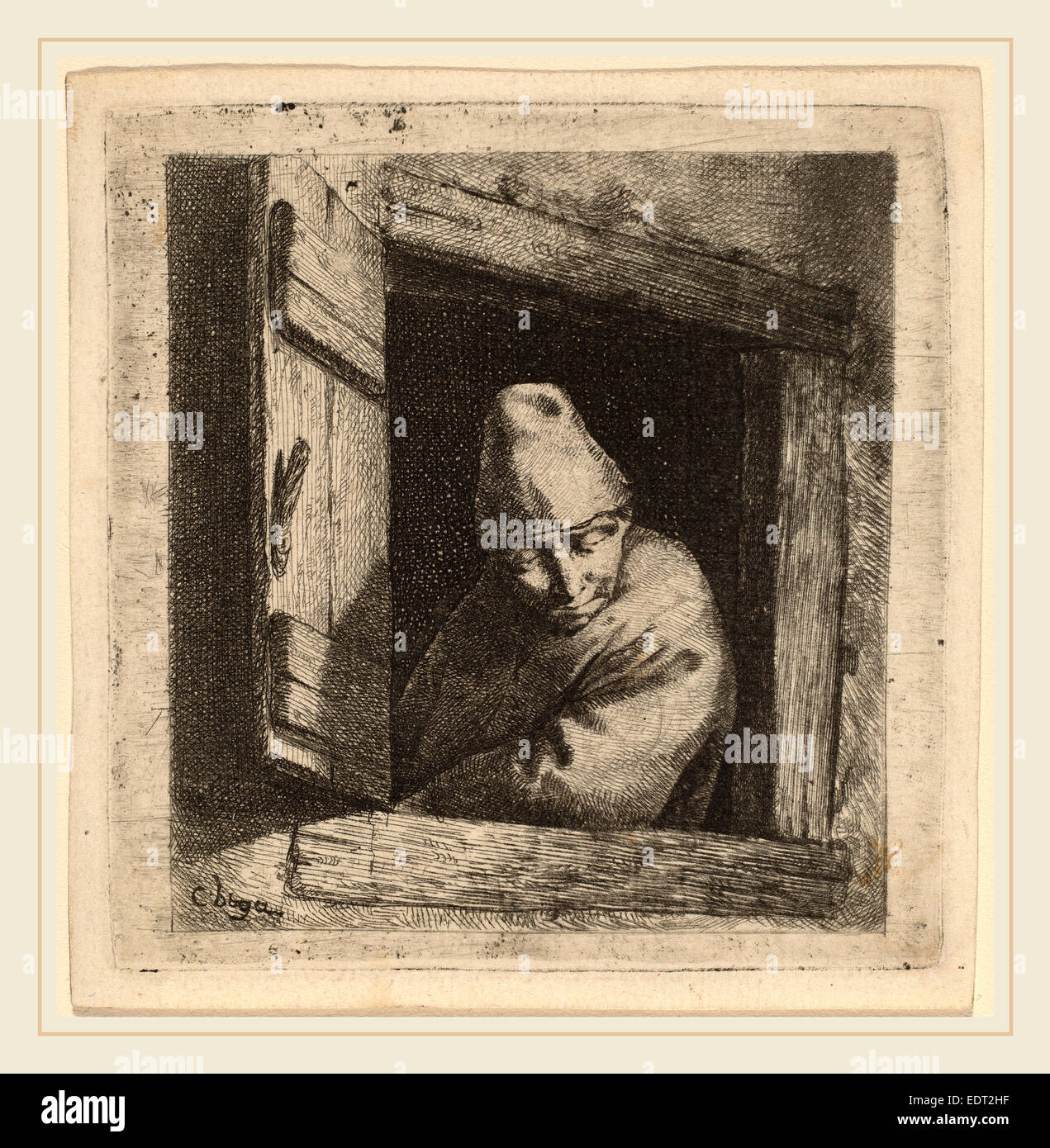 Cornelis Bega (Dutch, 1631-1632-1664), The Peasant in a Window, etching ...