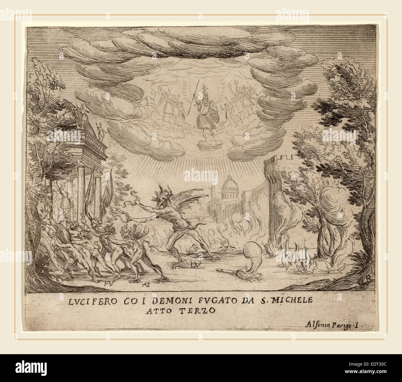 Alfonso Parigi II (Italian, 1606-1656), Lucifer and Demons Fleeing ...