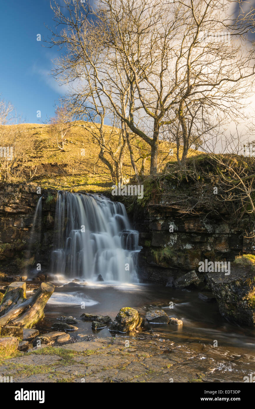 The Upper East Gill Force waterfall at Keld on a cold January day Stock ...