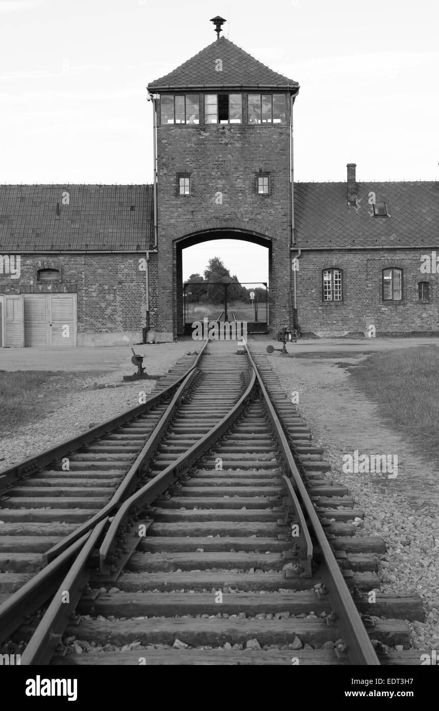 Main entrance to Auschwitz Birkenau Concentration Camp Stock Photo ...