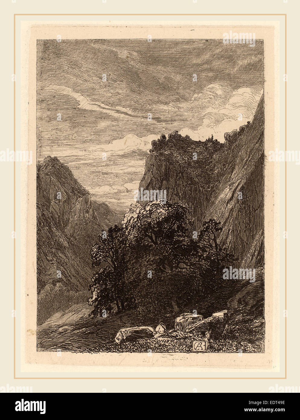 Alexandre Calame, Trees at the Foot of a Cliff, Swiss, 1810-1864, 1838 ...