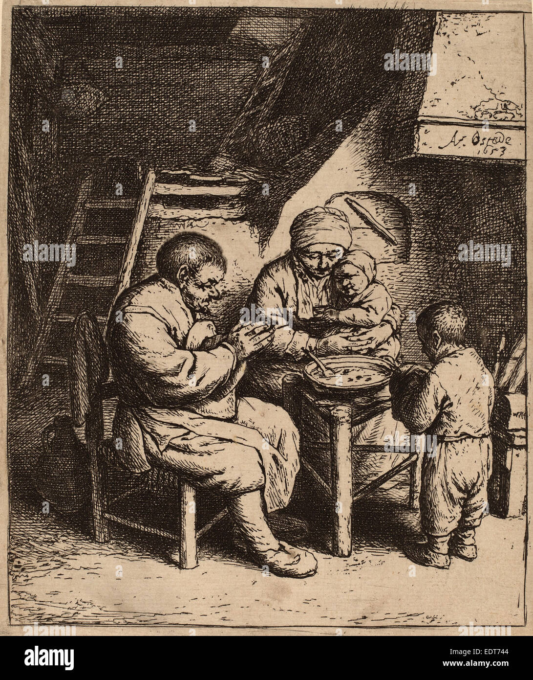 Adriaen van Ostade (Dutch, 1610 - 1685), Peasant Family Saying Grace ...