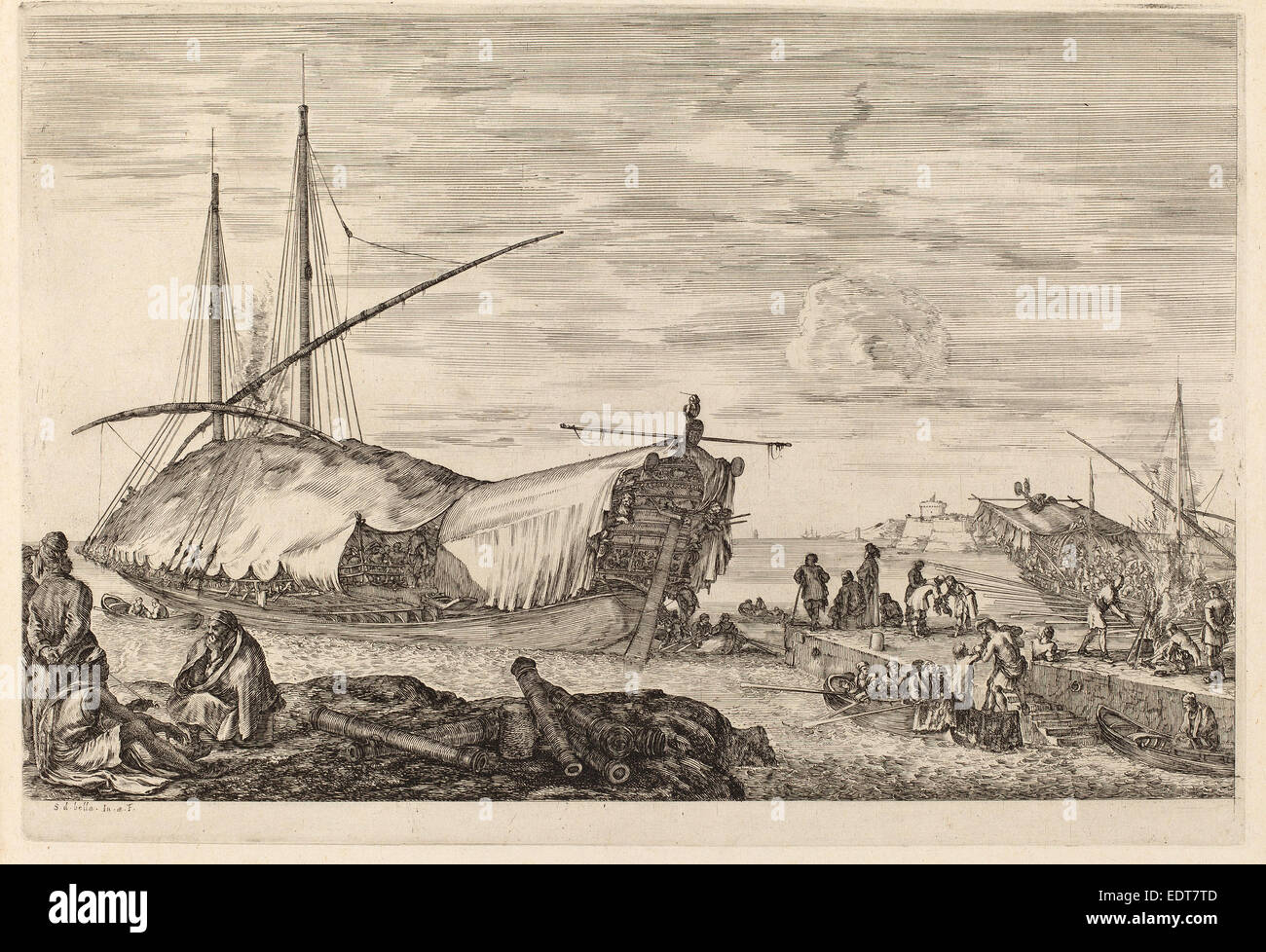 Stefano Della Bella (Italian, 1610 - 1664), Galley with Deck Covered ...