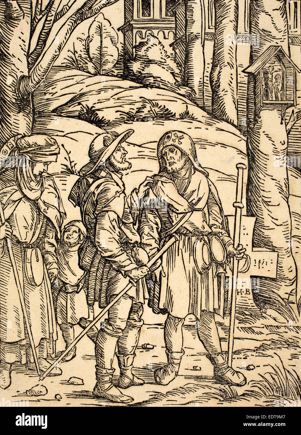 Hans Burgkmair I (German, 1473 - 1531), Pilgrims at a Wayside Shrine ...