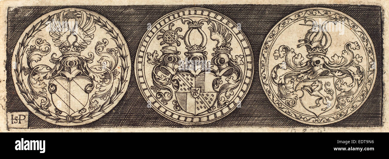 Sebald Beham (German, 1500 - 1550), Three Medals with Coats of Arms ...