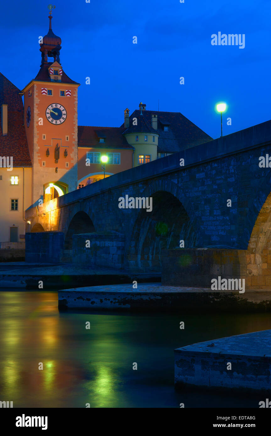 Regensburg, Danube River, Bruecktor gate, Upper Palatinate, Bavaria ...