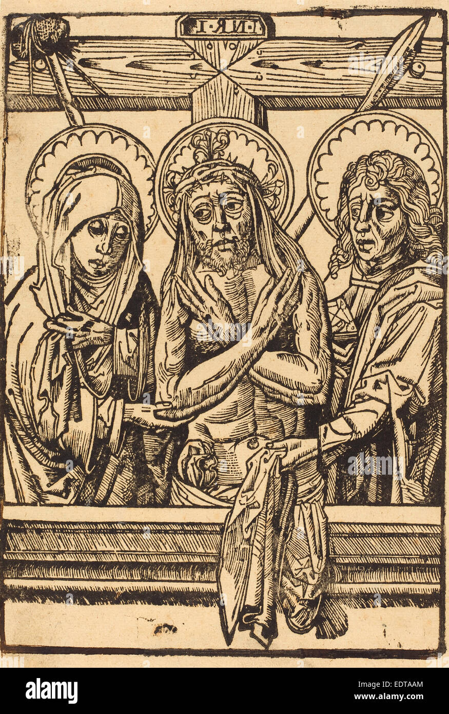 German 15th Century, Christ between Maria and John, 1480-1500, woodcut ...