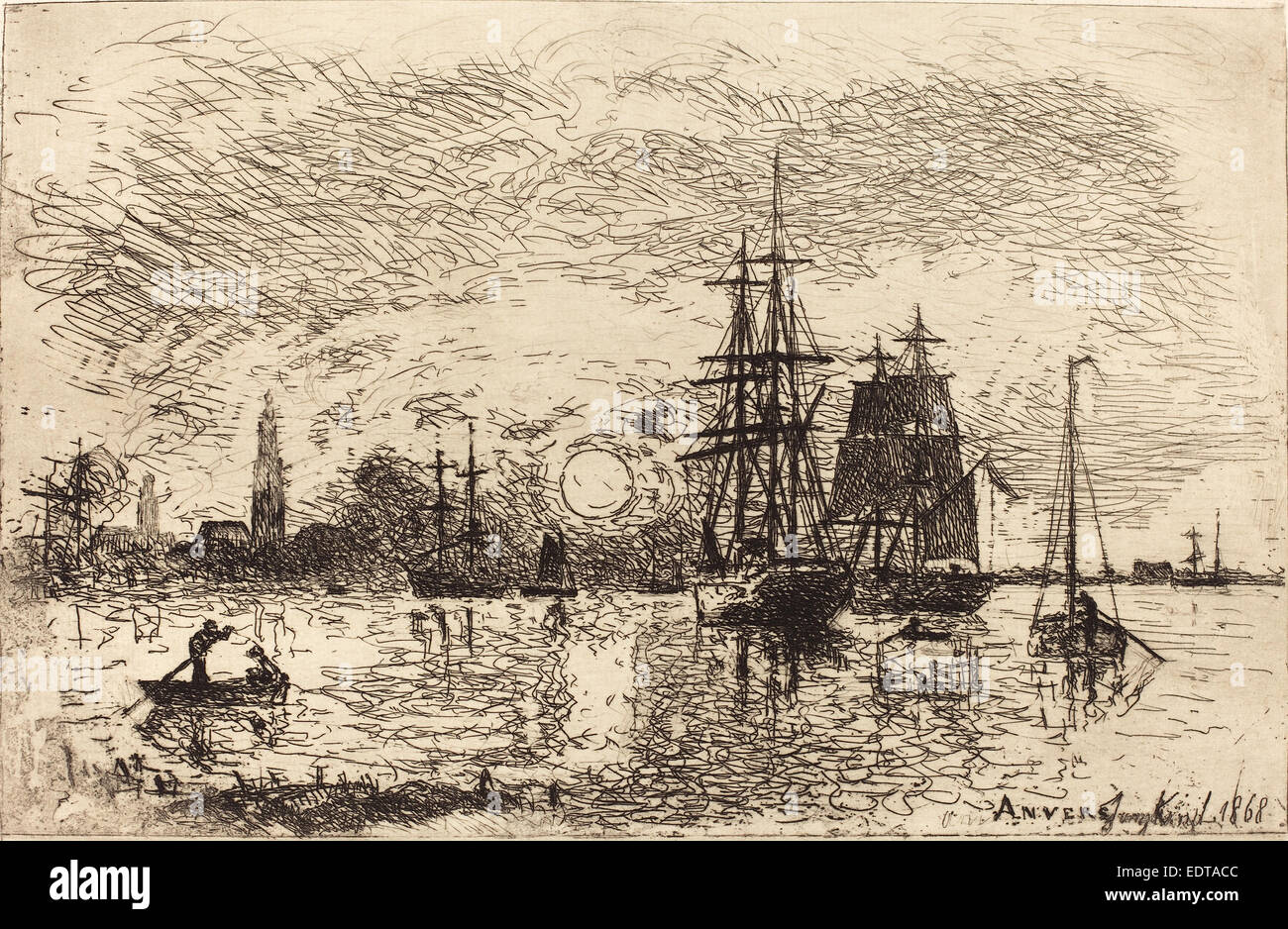 Johan Barthold Jongkind (Dutch, 1819 - 1891), Soleil couchant, port d ...