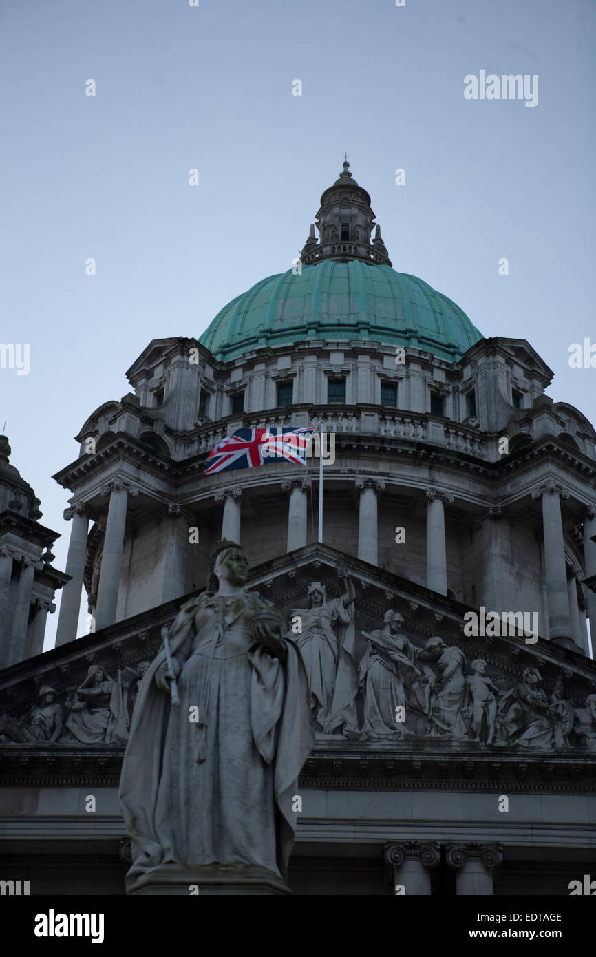 Belfast, Northern Ireland, UK. 9th January, 2015. While the Flag-flying ...