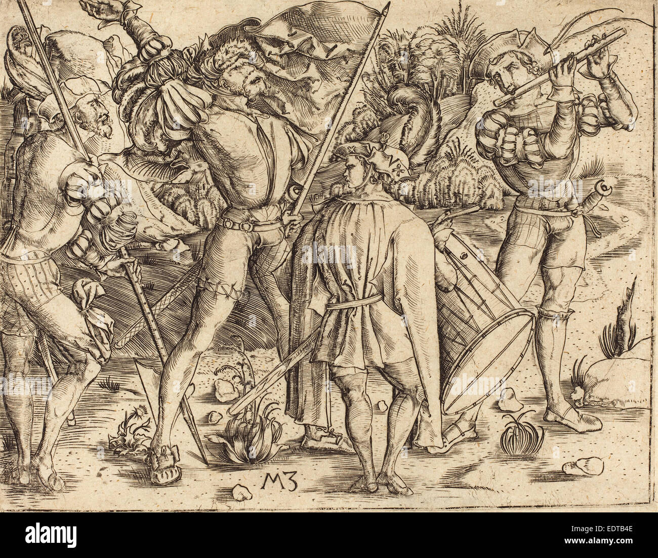 Master MZ (German, active c. 1500), Four Soldiers, c. 1500, engraving ...
