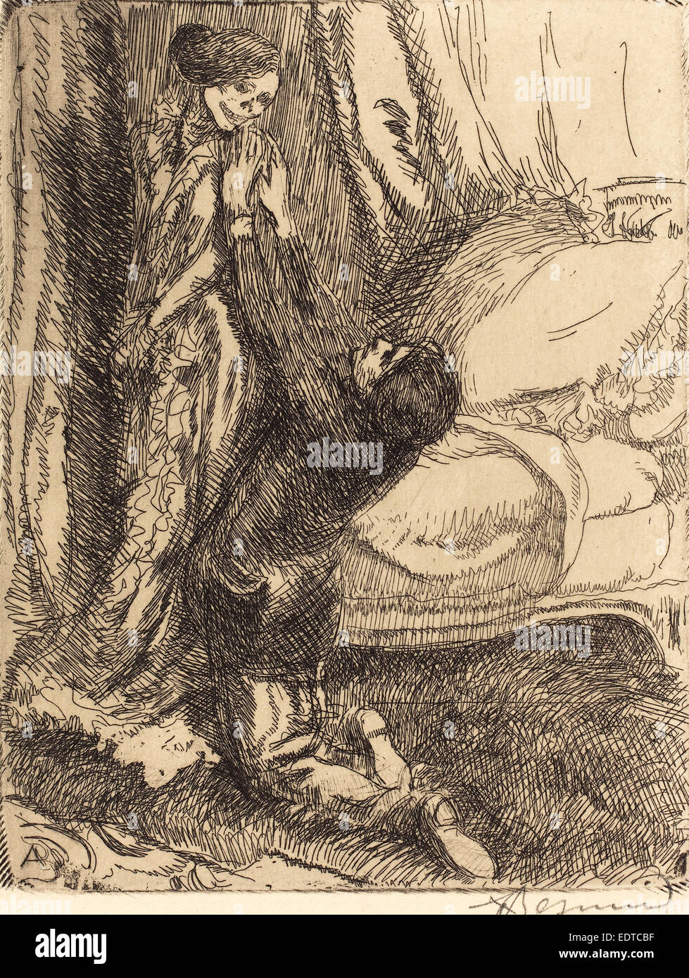 Albert Besnard, Coquette, French, 1849 - 1934, 1900, etching in black ...
