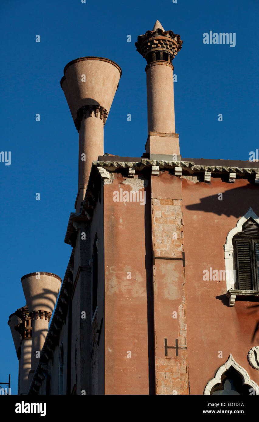 A detail of Venetian architecture in sun light with blue sky Stock ...