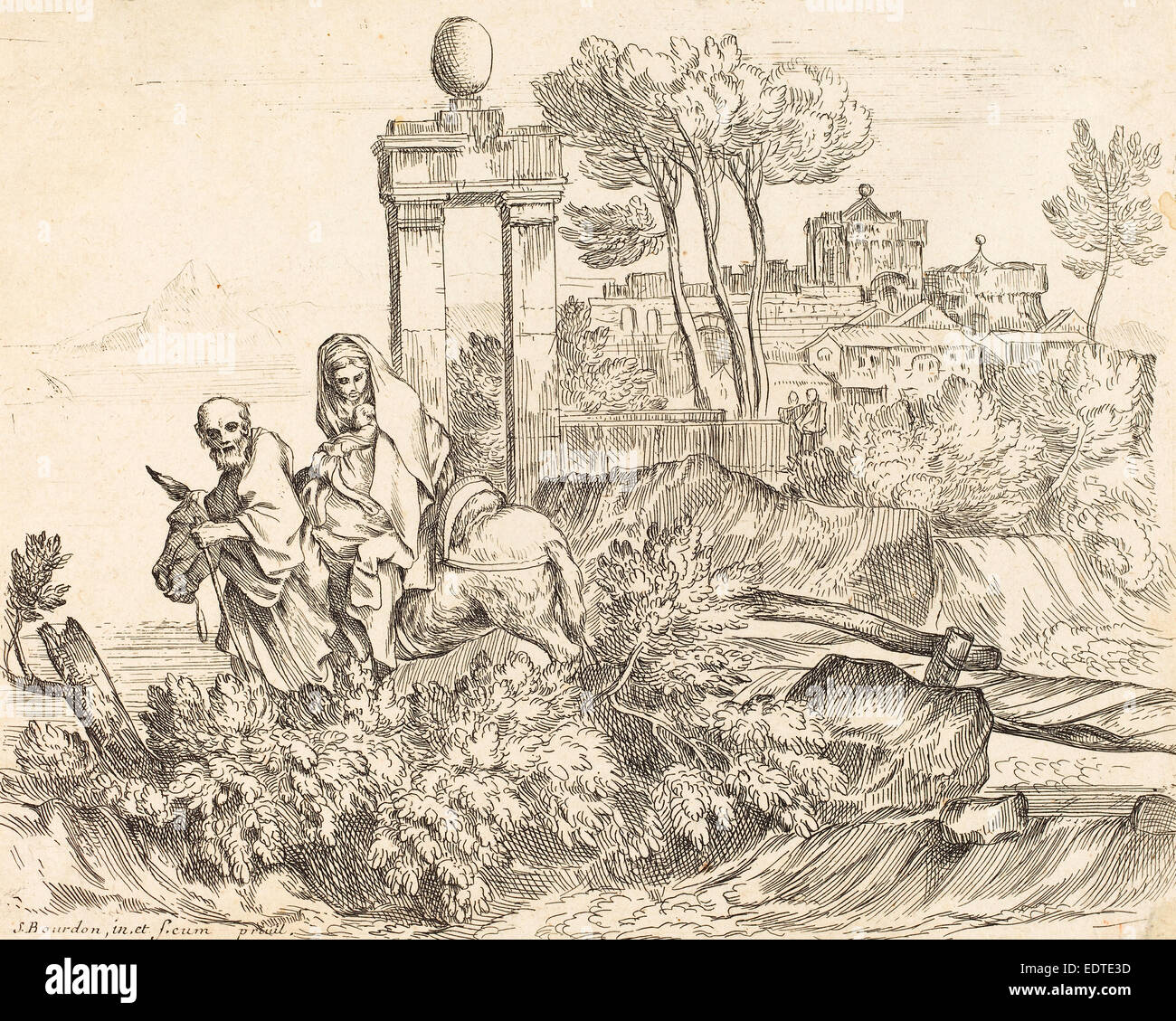 Sébastien Bourdon (French, 1616 - 1671), The Flight into Egypt, etching ...