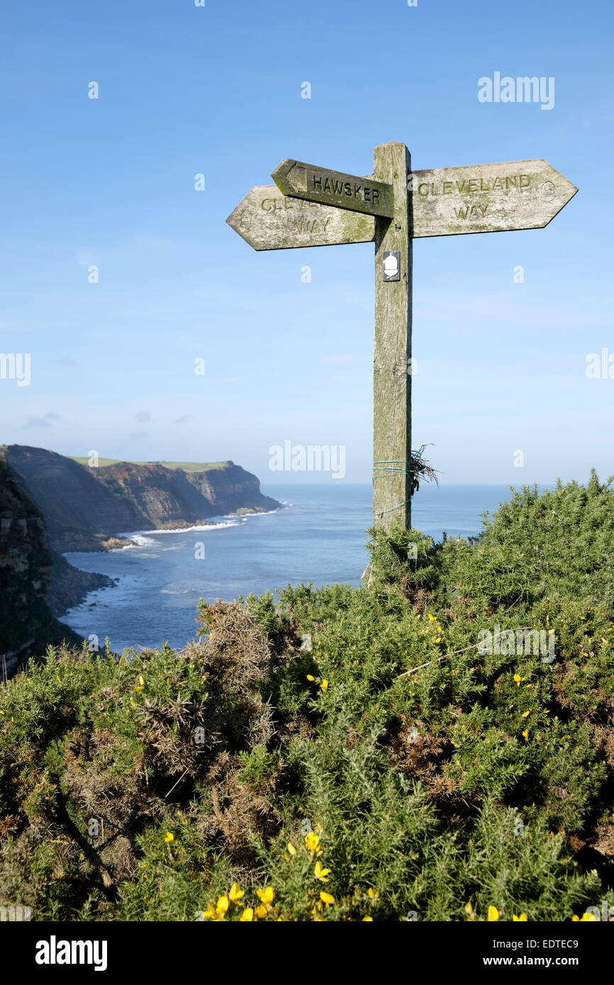 England, North Yorkshire, A signpost on the Cleveland Way near Whitby ...