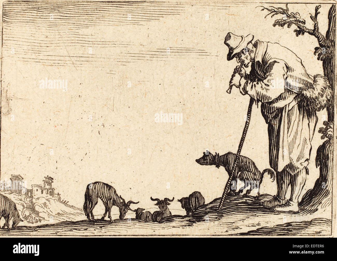 Jacques Callot (French, 1592 - 1635), Shepherd Playing Flute, c. 1622 ...